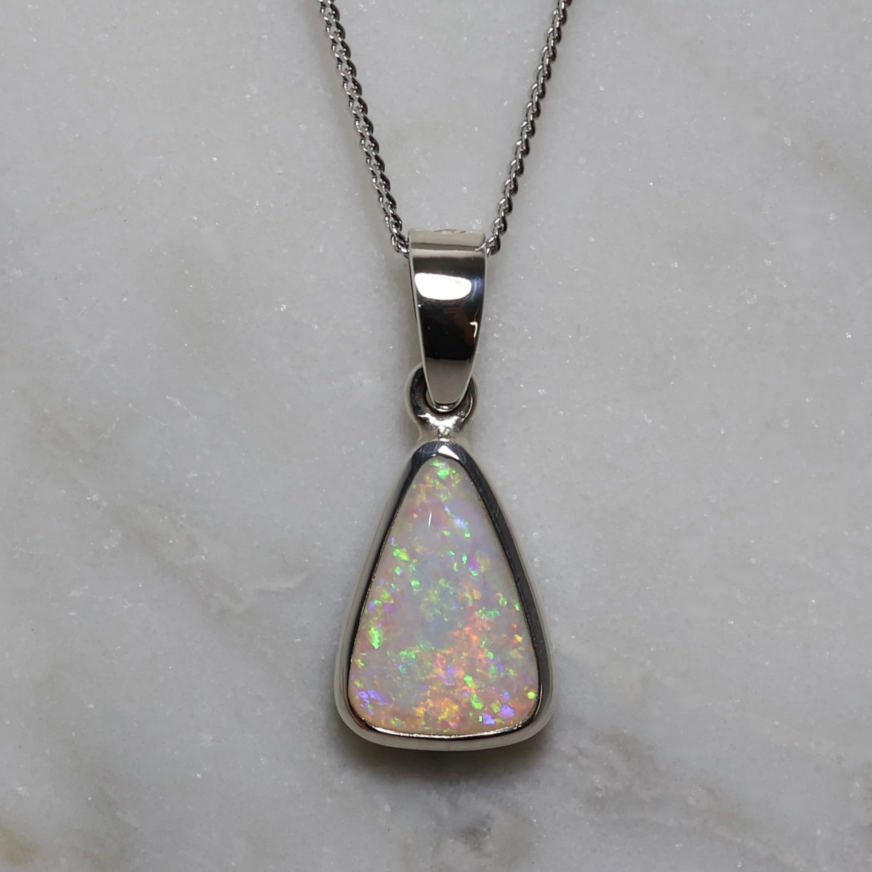 White Opal Triangle Pendant - Sterling Silver – Opal Country